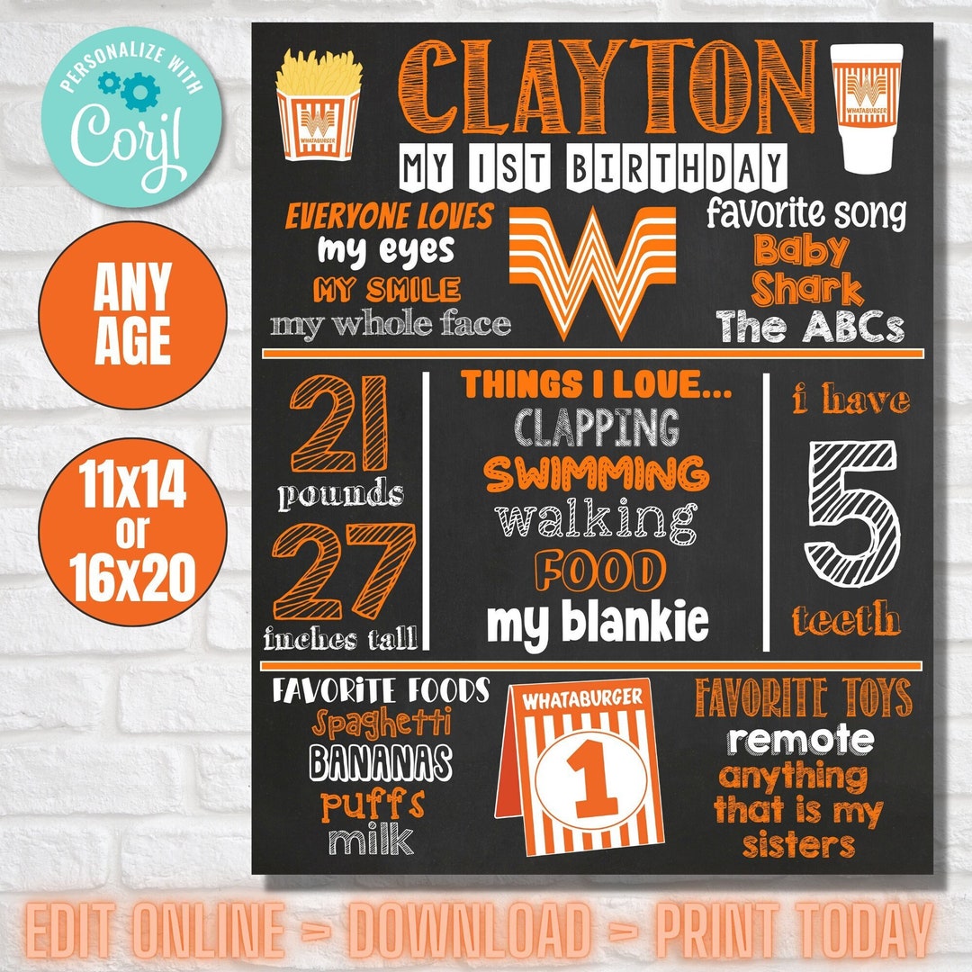 Whataburger Birthday Milestone Chalkboard Poster DIGITAL FILE - Etsy