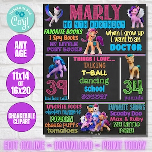 My Little Pony New Generation Milestone Birthday Chalkboard Poster ...