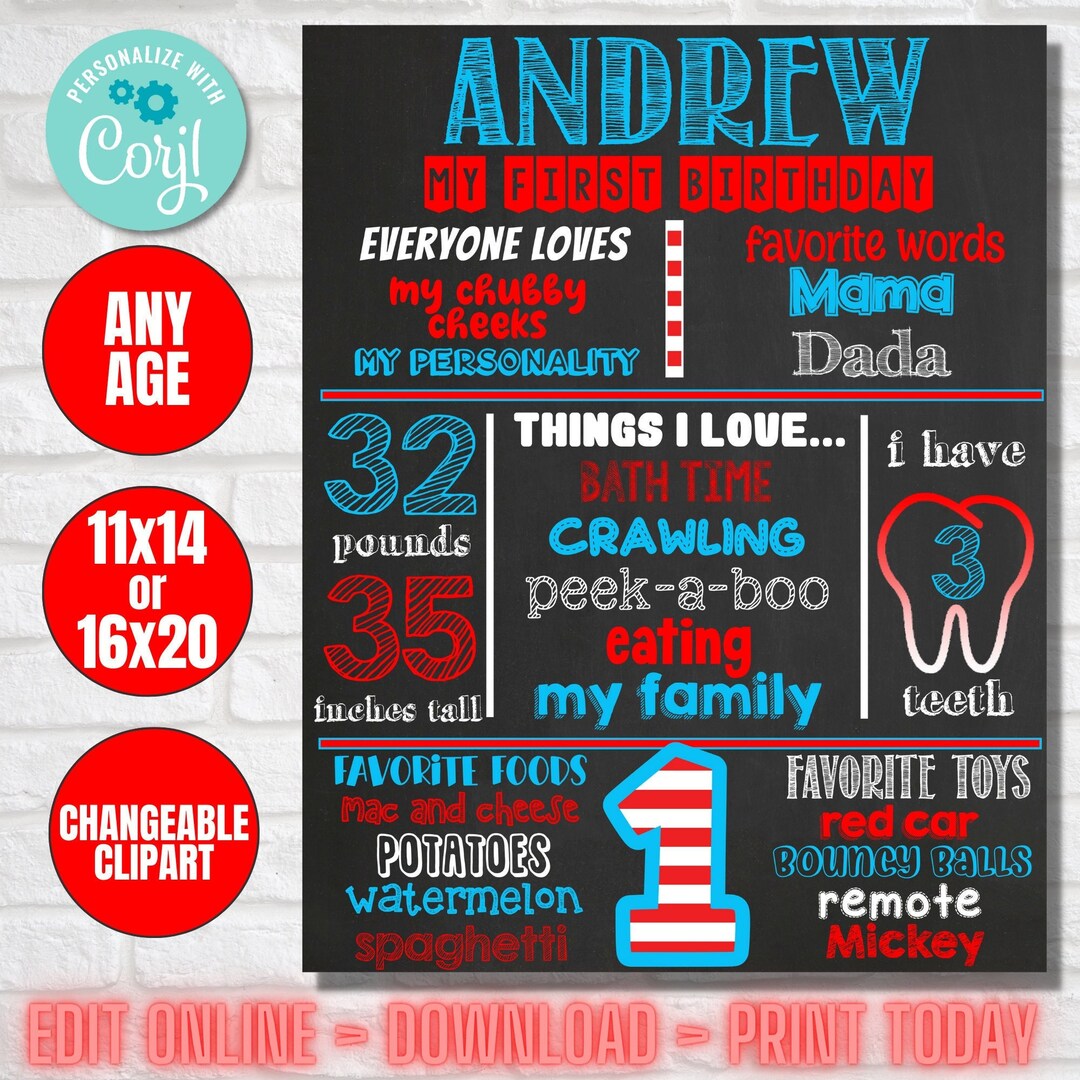 Cat in the Hat Dr Seuss Birthday Milestone Chalkboard DIGITAL FILE - Etsy