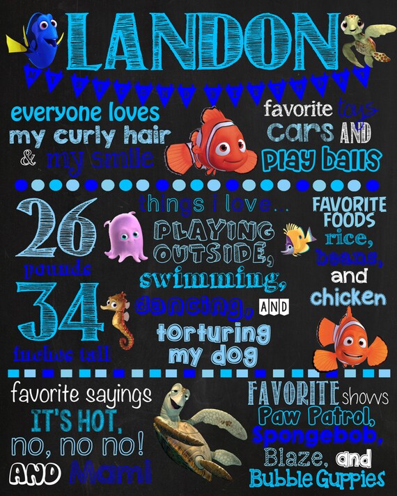Finding Nemo Dory Birthday Chalkboard Poster DIGITAL FILE | Etsy