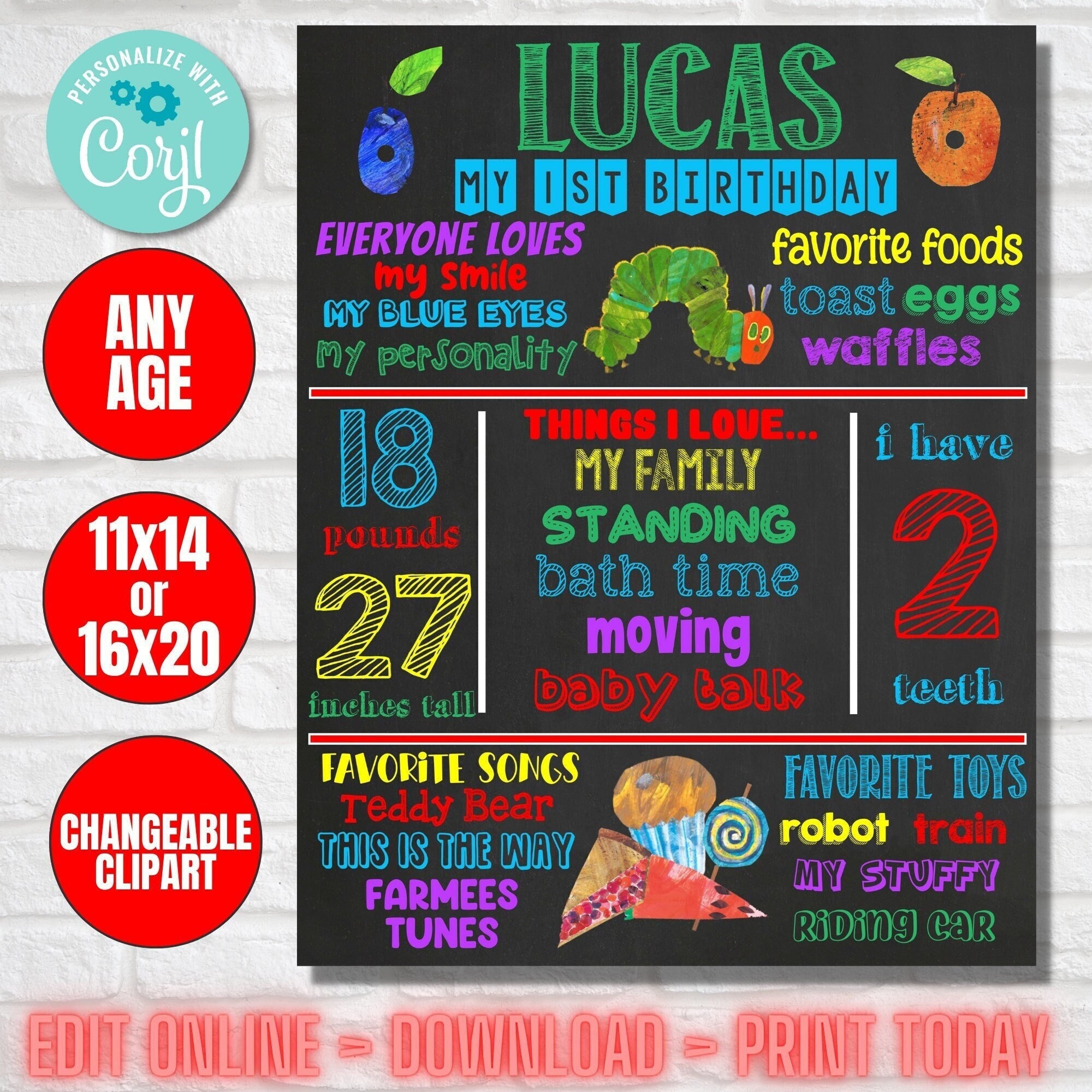 Hungry Caterpillar Birthday Chalkboard Poster DIGITAL FILE - Etsy Australia