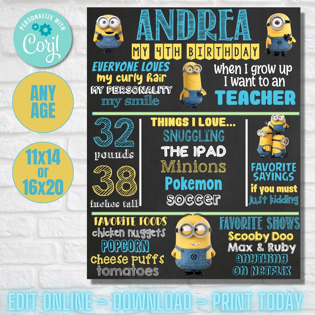 Minions Milestone Birthday Chalkboard Poster DIGITAL FILE - Etsy