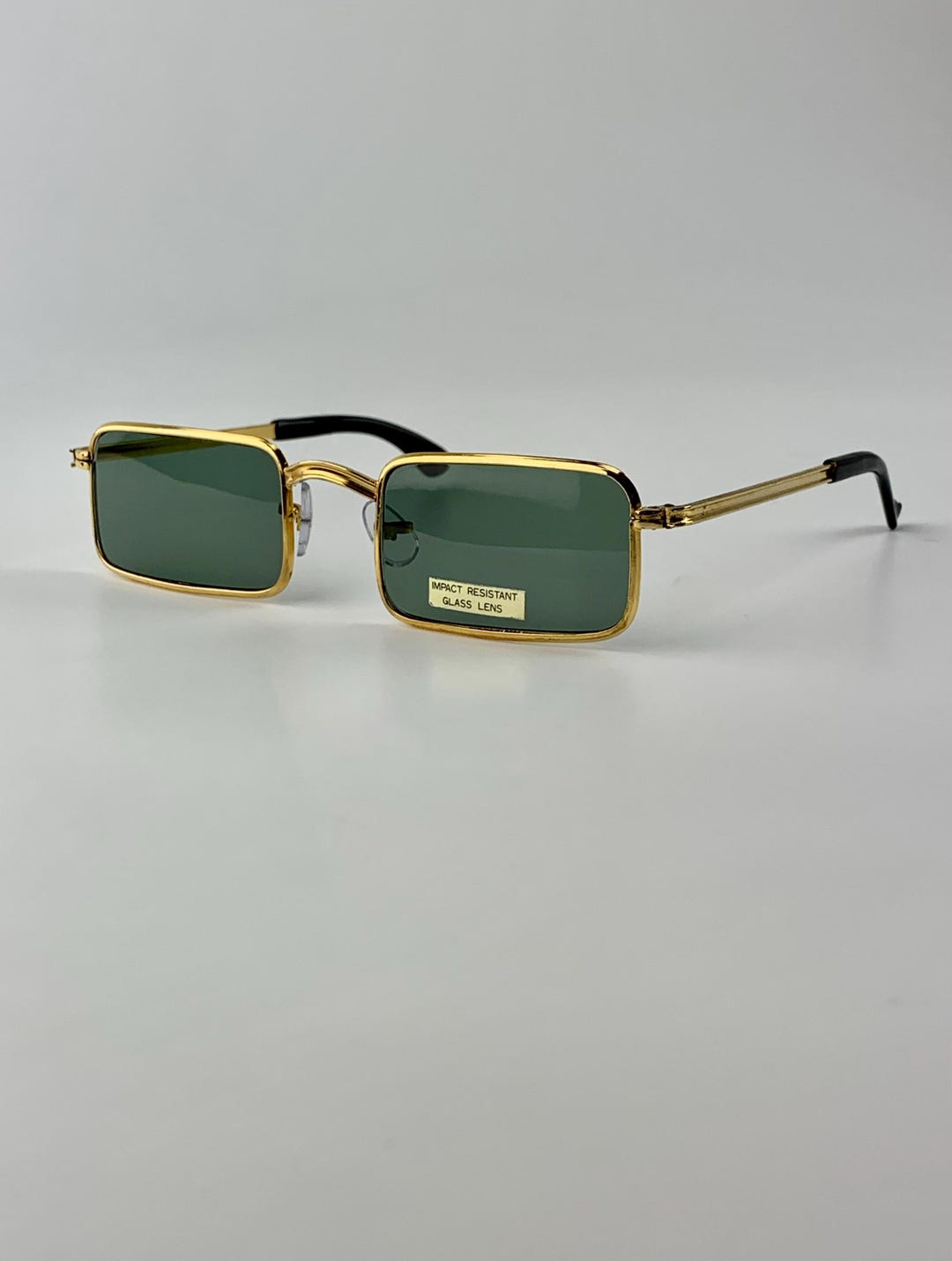 1960's~70's Rectangular MOD Sunglasses - Green Glass Lenses - Gold ...