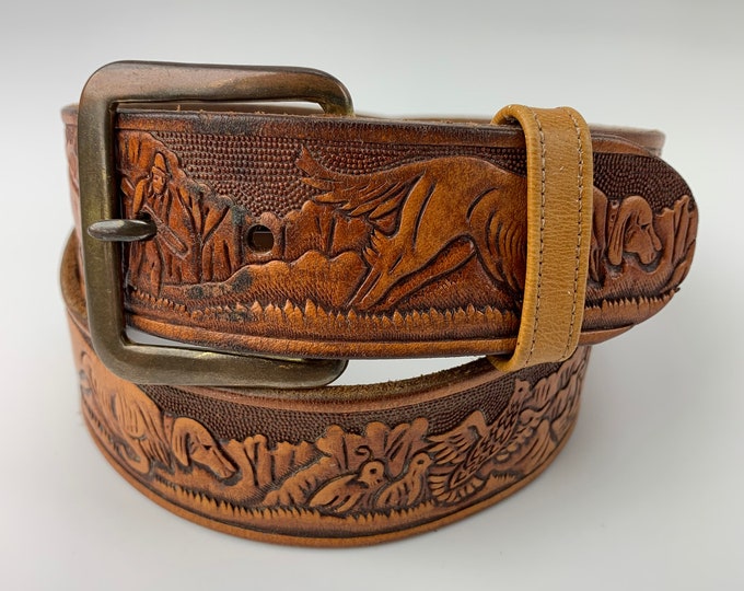 Vintage Tooled Belt in Leather - Hunting Images of Tooled Deer ...