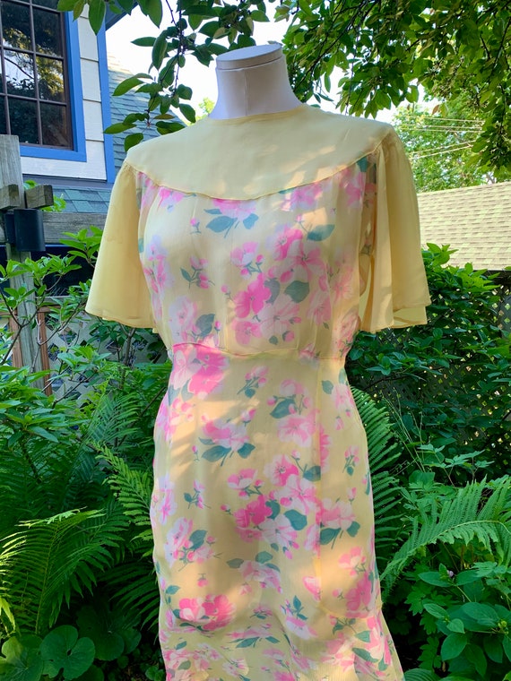 1920's-30's Sheer Silk Georgette Dress - Soft Yellow … - Gem