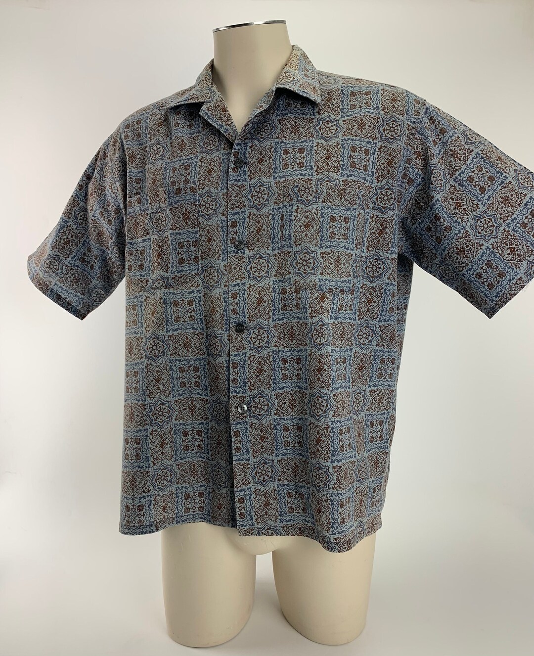 1960's Printed Shirt - All Cotton - Sears Label - Interesting Blue ...