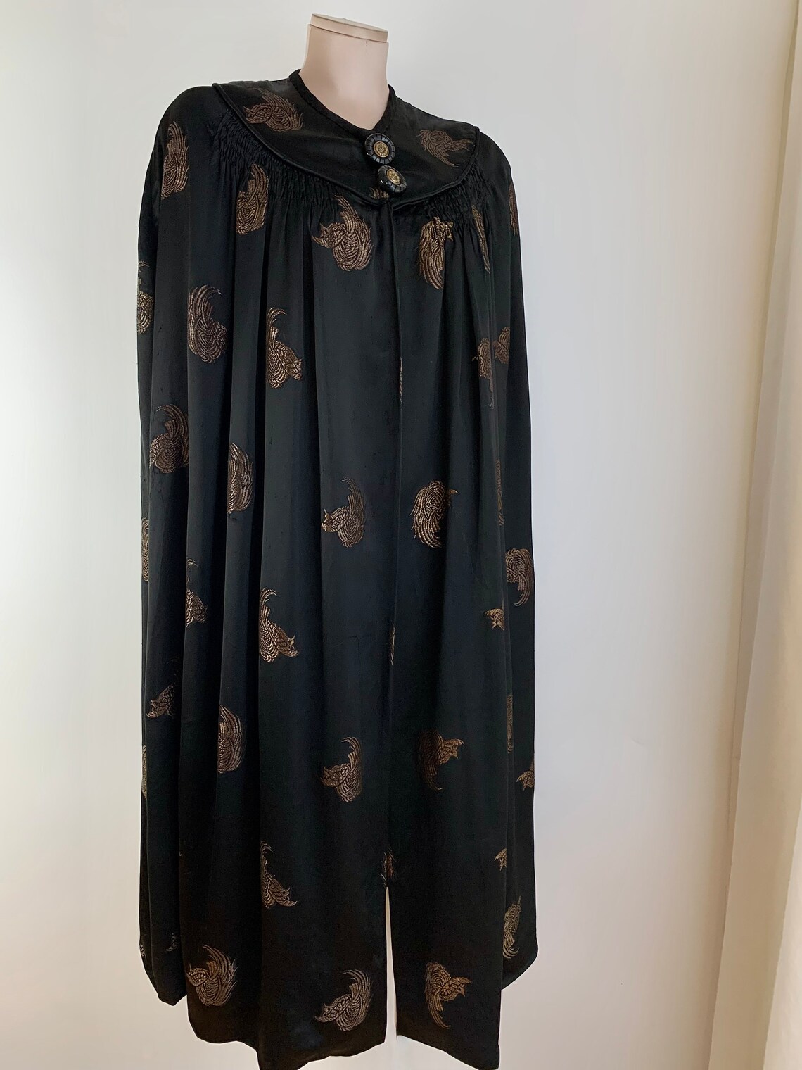 1920's Opera Cape Black Brocade Silk Satin Awesome - Etsy