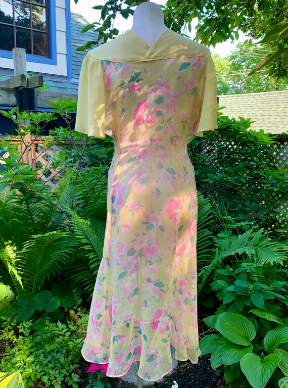 1920's-30's Sheer Silk Georgette Dress - Soft Yellow … - Gem