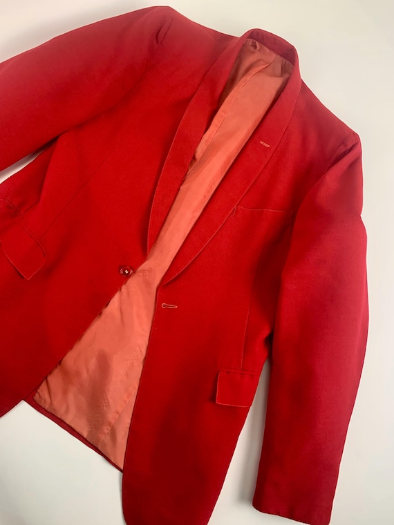1960'S Tuxedo Jacket - Tomato Red Fabric - Matching S… - Gem