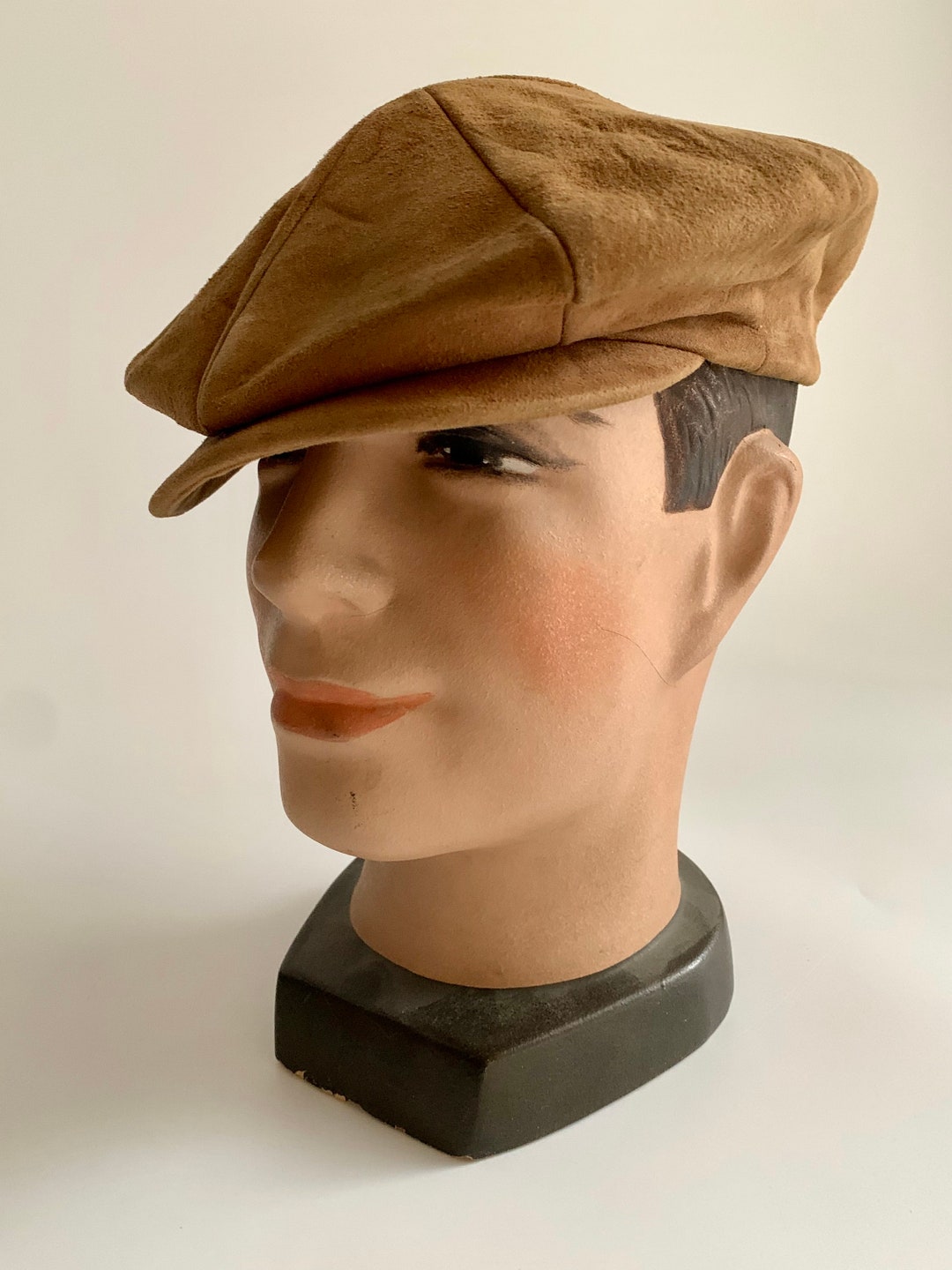 Vintage Newsboy Cap Baker Boy Cap 8 Panel Brown Suede Satin Lined ...