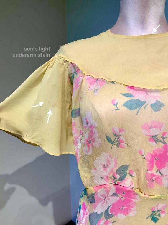 1920's-30's Sheer Silk Georgette Dress - Soft Yellow … - Gem