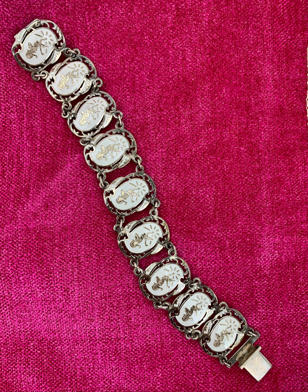 1940'S SIAM Bracelet - Sterling Silver - Filigree and White Enamel ...