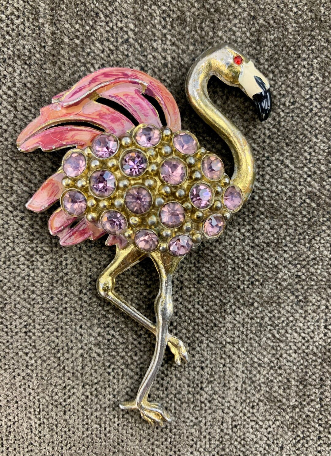 1940'S Flamingo Brooch With a Vintage Aged Patina- Hand Painted Details ...