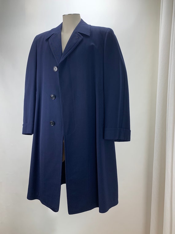 1950'S Gabardine Overcoat - Navy Blue Wool - Conceale… - Gem