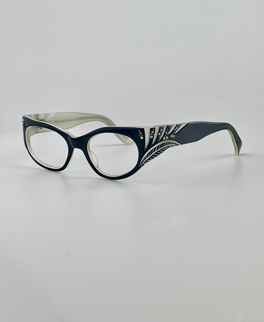Vintage 1950'S Eyeglass Frames - Black Carved Lucite Revealing to White ...