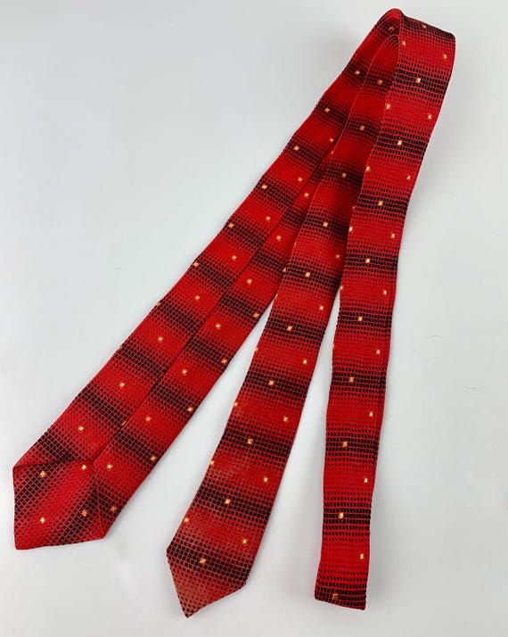 1960's Vivid Red & Black Tie - Narrow Mod Width - W/M… - Gem