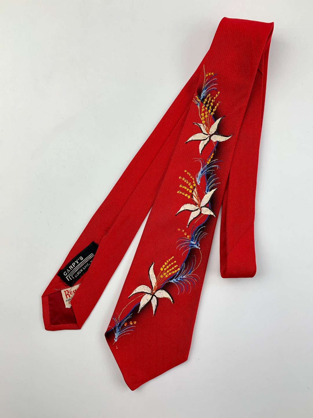 1950'S Hand Painted Tie REGAL CRAVAT Iridescent Colorful Print Vivid ...