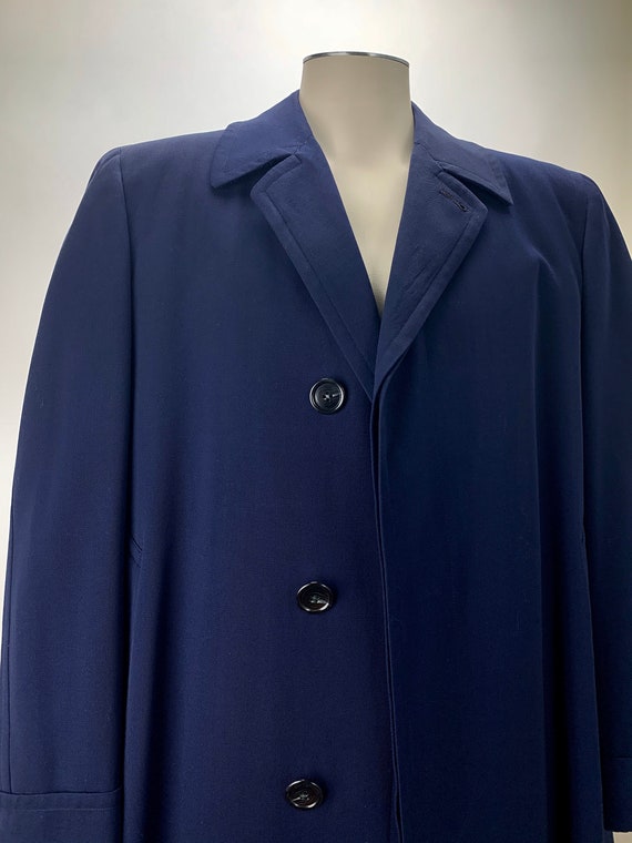 1950'S Gabardine Overcoat - Navy Blue Wool - Conceale… - Gem