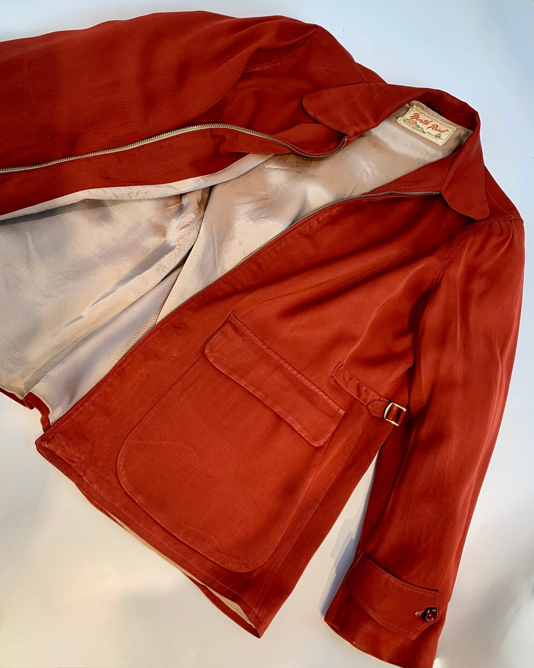 1940's Gab Jacket Rayon Gabardine Satin Lined Low Flap Patch Pockets ...