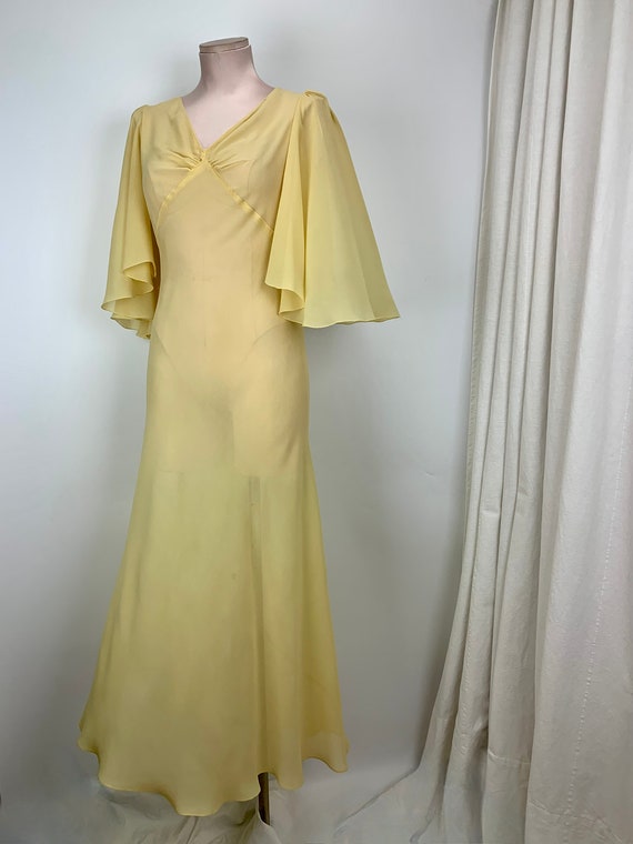 1920's-30's Sheer Silk Georgette Dress - Soft Yellow … - Gem