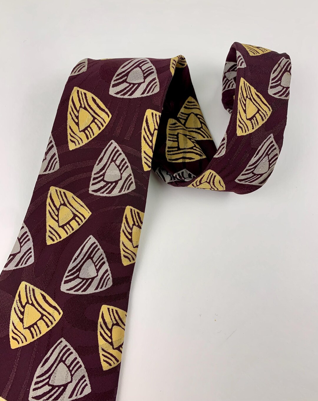1940's-50's Jacquard Printed Tie - Deep Brown With Yellow & Gray ...