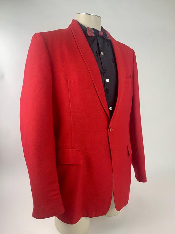 1960'S Tuxedo Jacket - Tomato Red Fabric - Matching S… - Gem