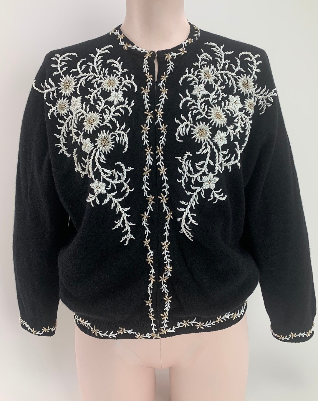 1950's Hand-beaded Cardigan Sweater Angora Blend Satin Lining Awesome ...