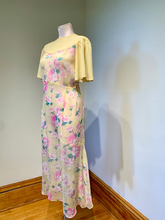 1920's-30's Sheer Silk Georgette Dress - Soft Yellow … - Gem