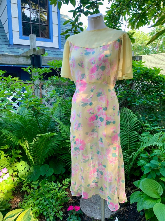 1920's-30's Sheer Silk Georgette Dress - Soft Yellow … - Gem