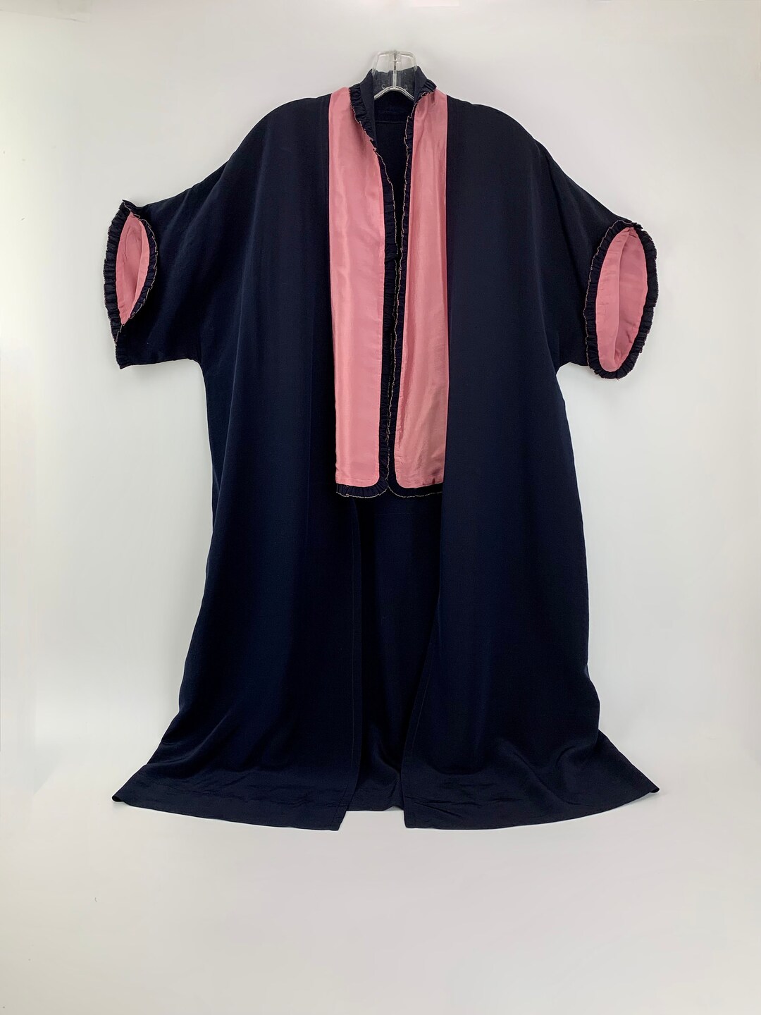 Authentic 1920's Duster - Navy Blue Rayon & Pink Silk - Low Shawl ...