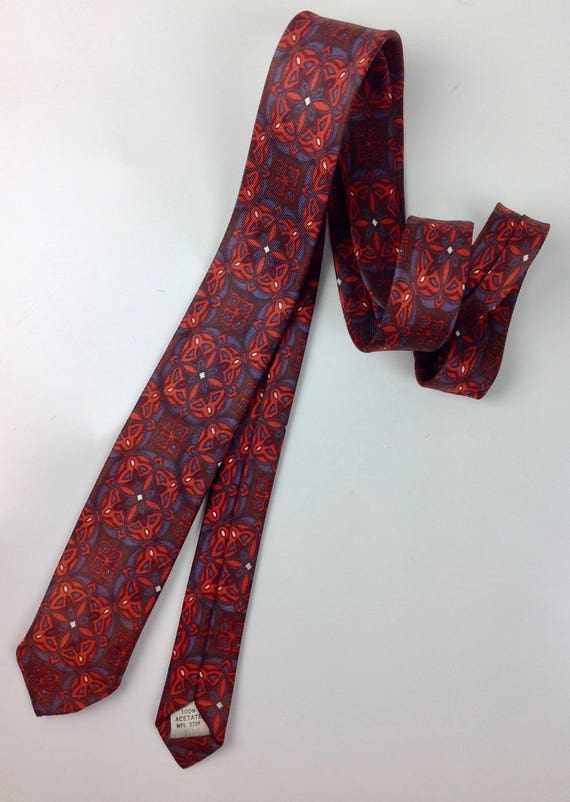 1960's MOD TIE - Super Skinny - Red, Maroon & Bluish-… - Gem