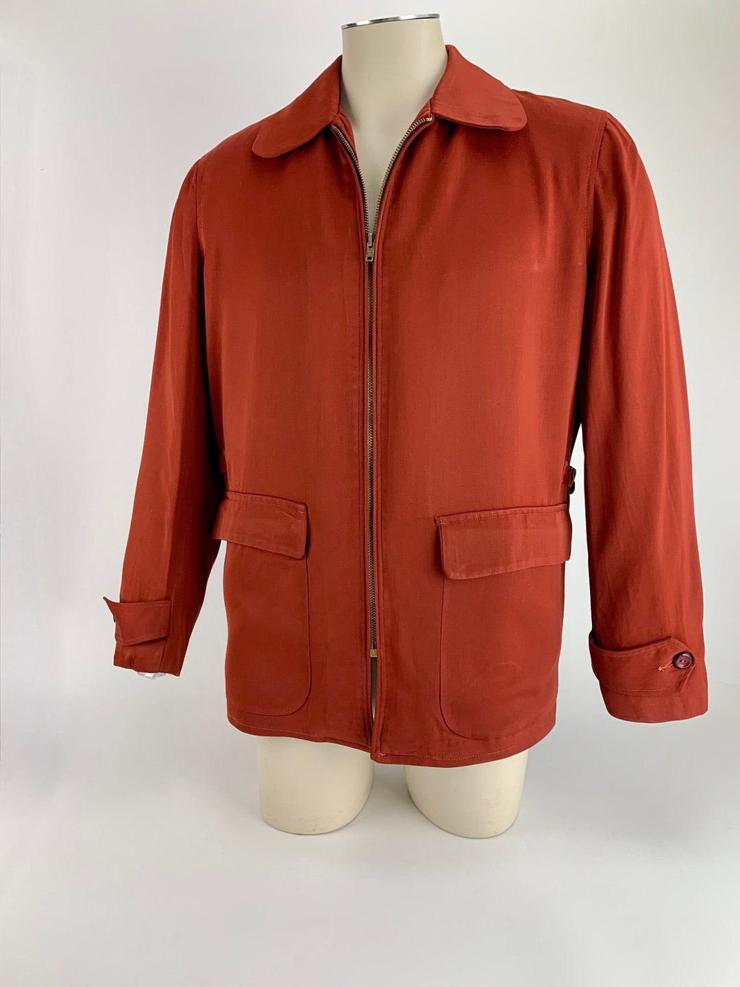 1940's Gab Jacket Rayon Gabardine Satin Lined Low Flap Patch Pockets ...