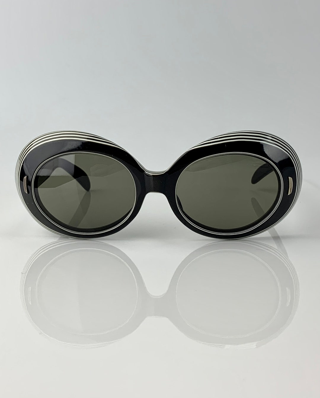 1960's Large Mod Sunglasses - Black and White Laminated Oval Frames ...