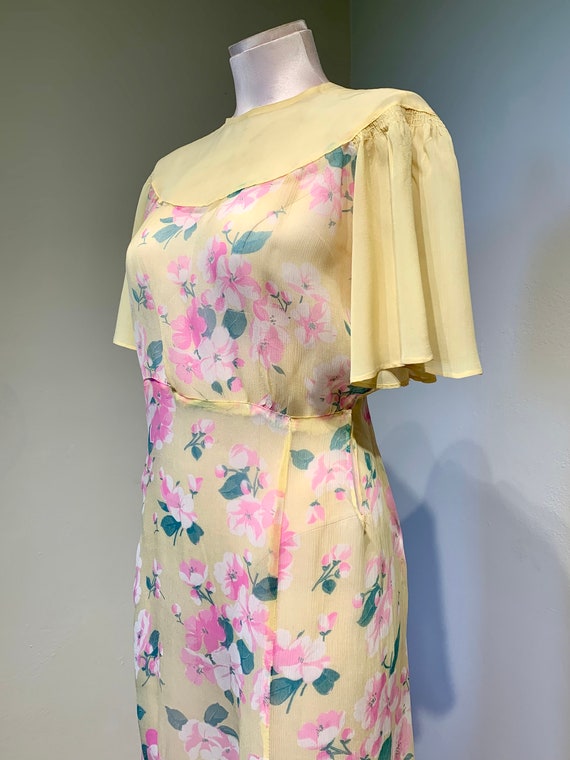 1920's-30's Sheer Silk Georgette Dress - Soft Yellow … - Gem