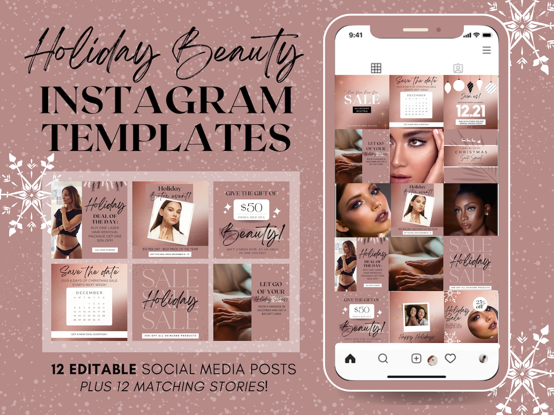 Holiday Med Spa Instagram Post & Story Templates for Canva | Editable ...
