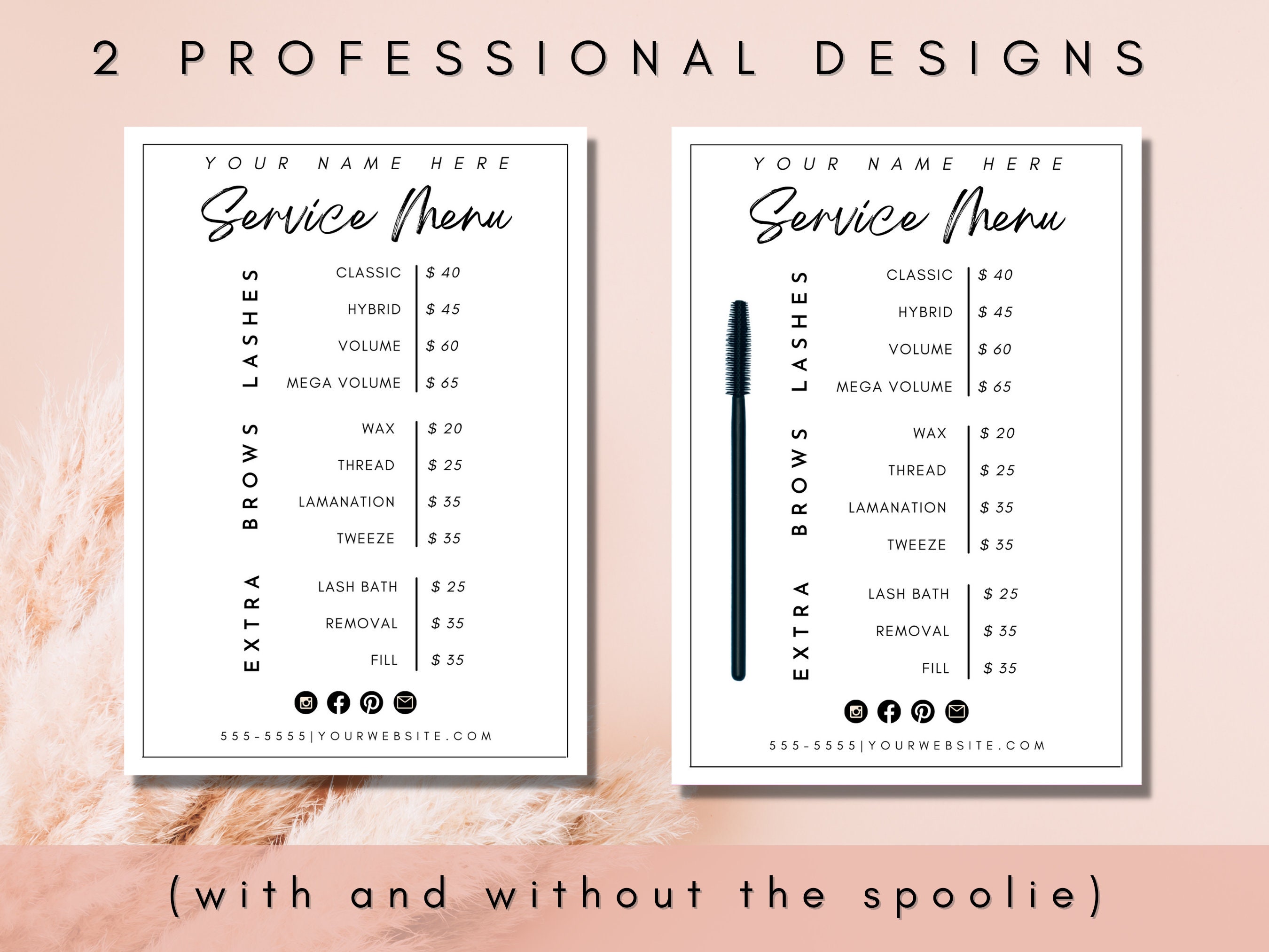 Lash Extensions Brow Pricing Template Digital or Print | Canva Editable ...