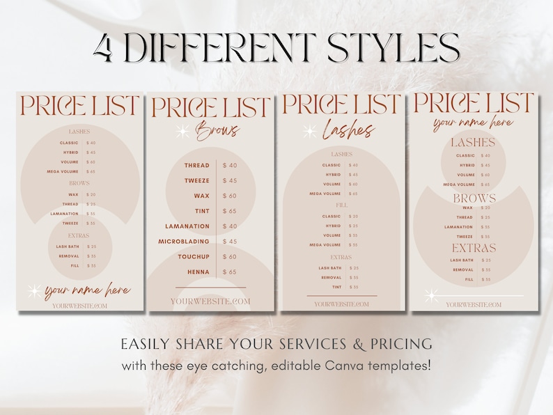 Lash and Brow Pricing Templates Instagram Post Story Canva | Editable ...