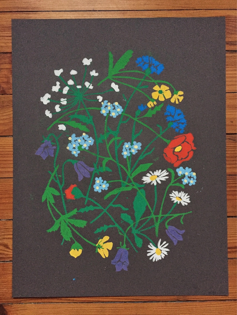 Colourful Flower Woodcut Print, Original and Signed - Etsy