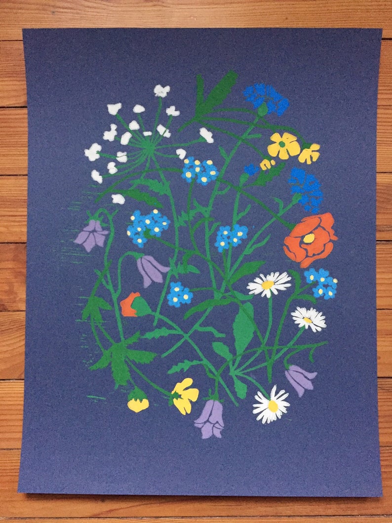 Colourful Flower Woodcut Print Original and Signed - Etsy
