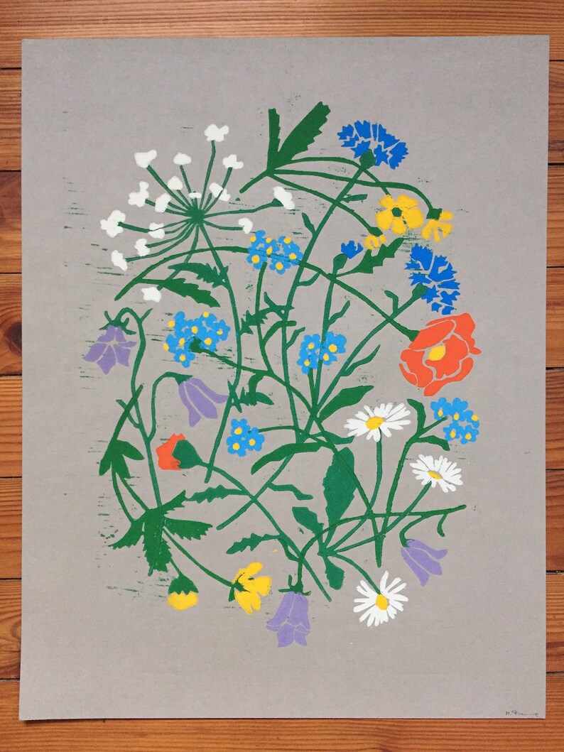 Colourful Flower Woodcut Print Original and Signed - Etsy