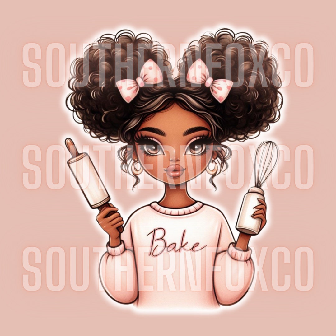 Cute Baker Girl With Afro Puffs Digital AI Art Sublimation - Etsy