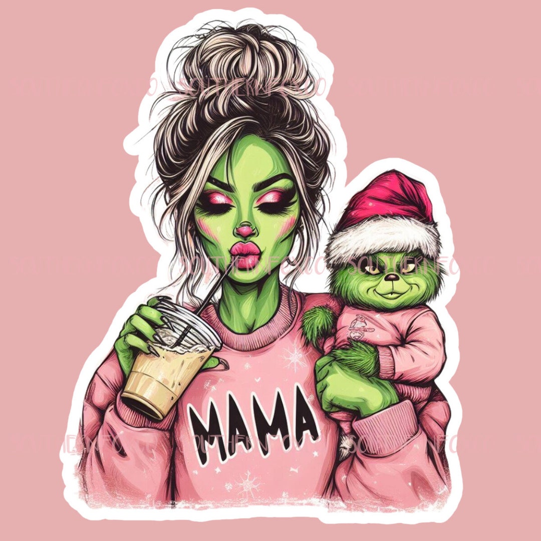 Cute Sassy Grinch Mama PNG Digital AI Art Sublimation DTF Christmas - Etsy