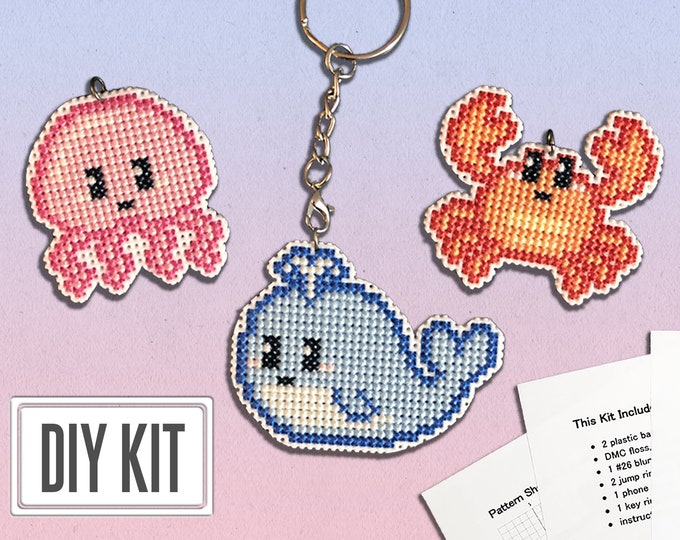 Sea Creatures DIY Keychain Cross Stitch Kit - Etsy
