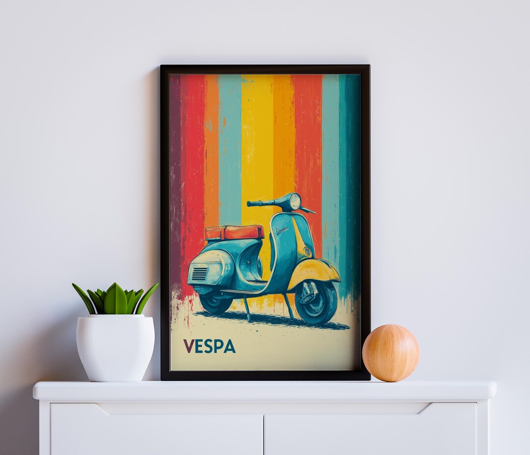 Retro Scooter Pop Art Print – Teal & Yellow Vintage Wall Decor - Etsy