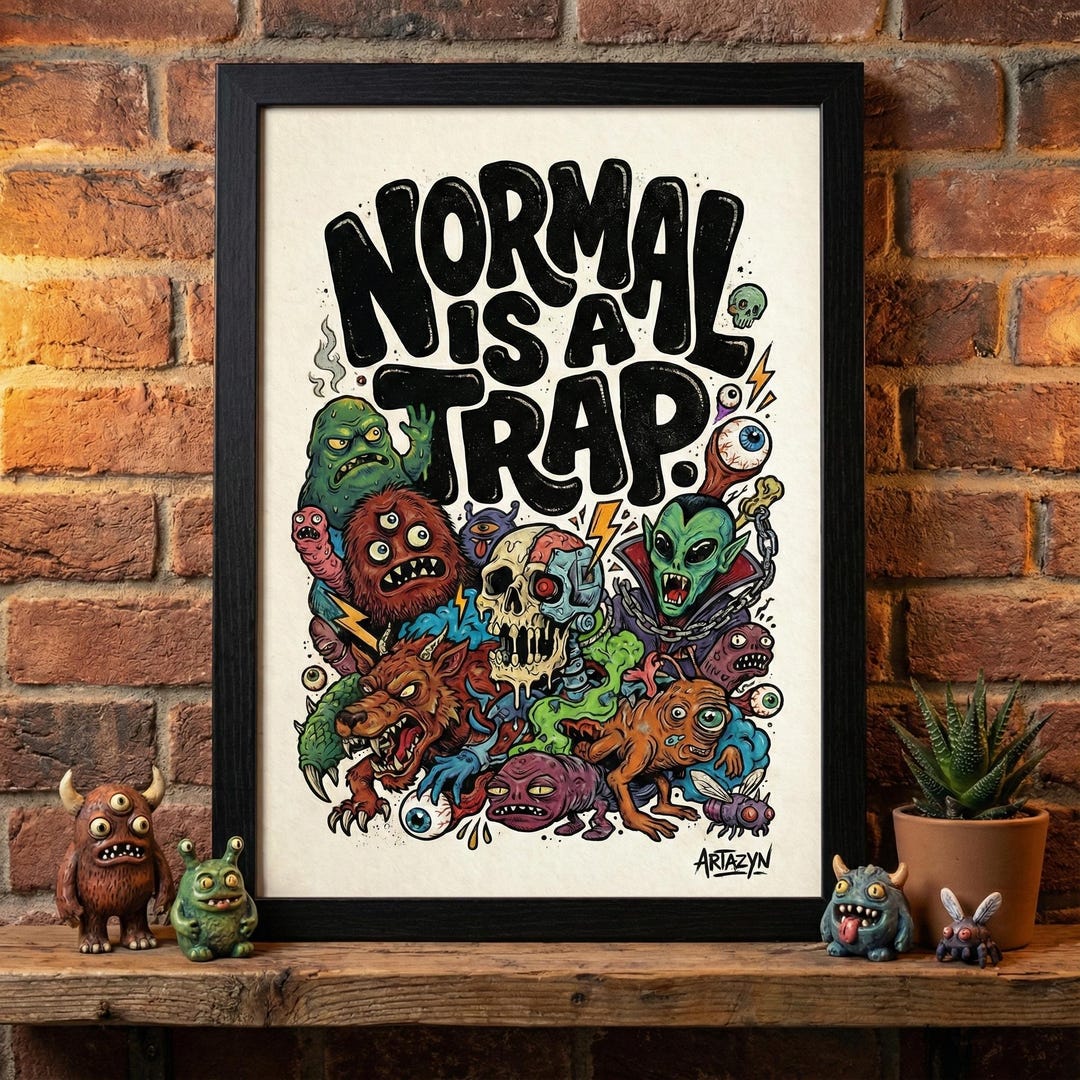 Anti Conformity Art Normal Trap Print: Sketchy Box Sarcastic Drawing ...