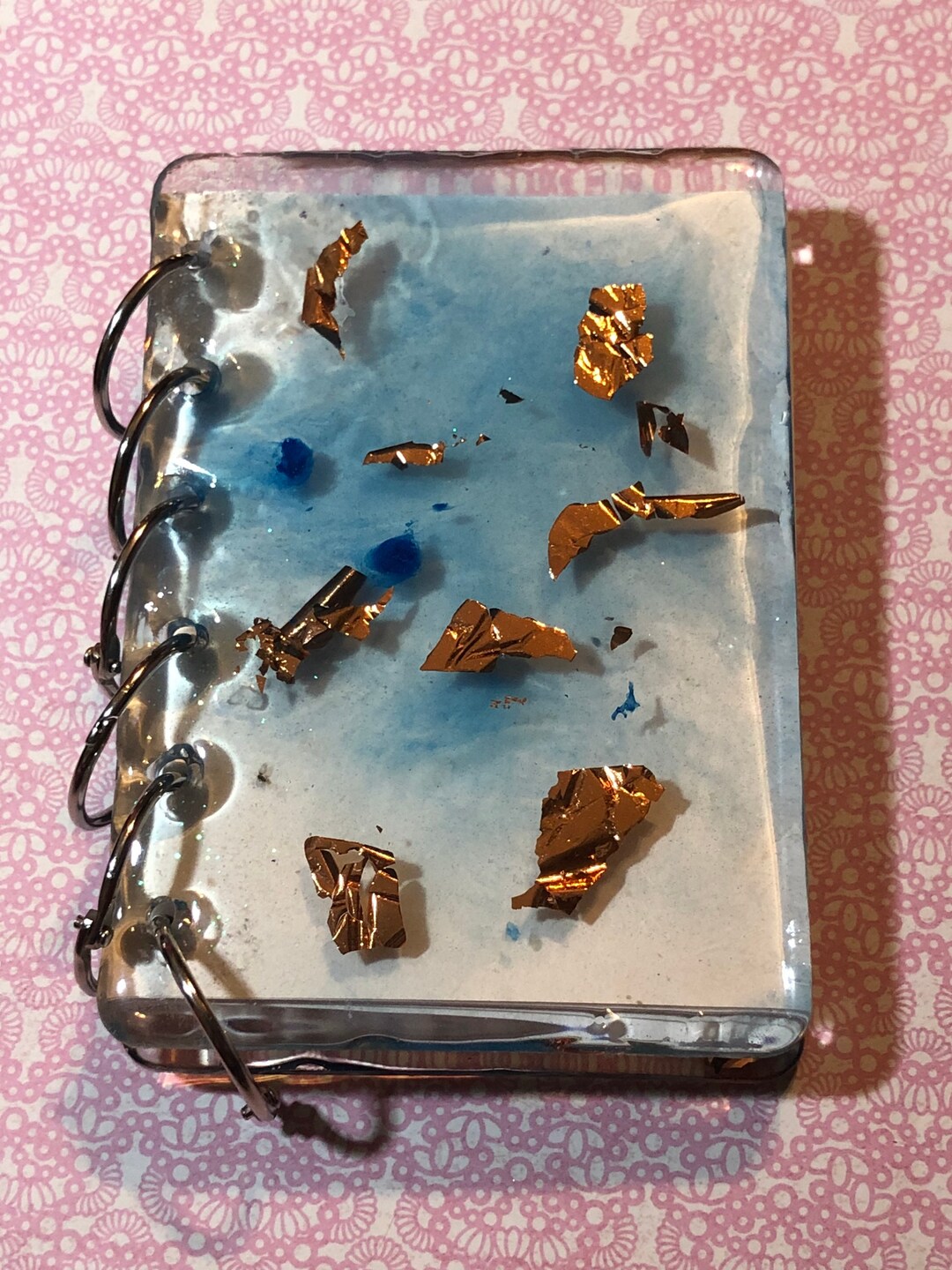 A7 Blue Splatters and Copper Gold Leaf Notebook. Glows in the Dark. - Etsy