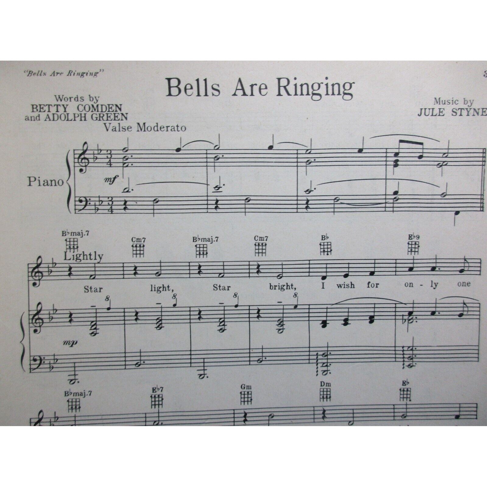 Bells Are Ringing Sheet Music for Piano Vocal Guitar 1956 Key of B Flat ...