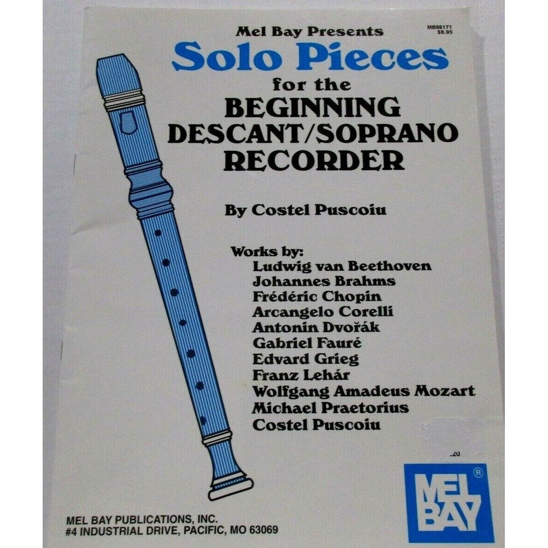 Soprano Recorder Beginning Solo Pieces Mel Bay Publisher Descant Piano ...