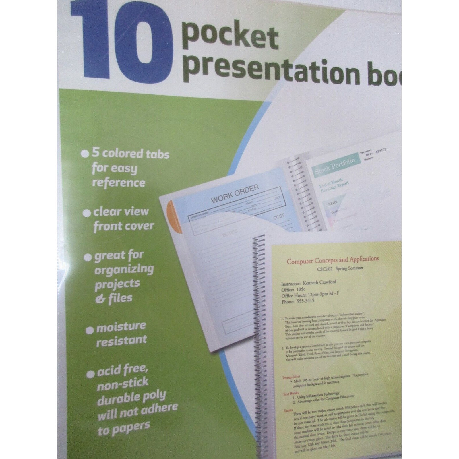 10 Pocket Spiral Presentation Book With 5 Tabs Acid Free Non-stick ...