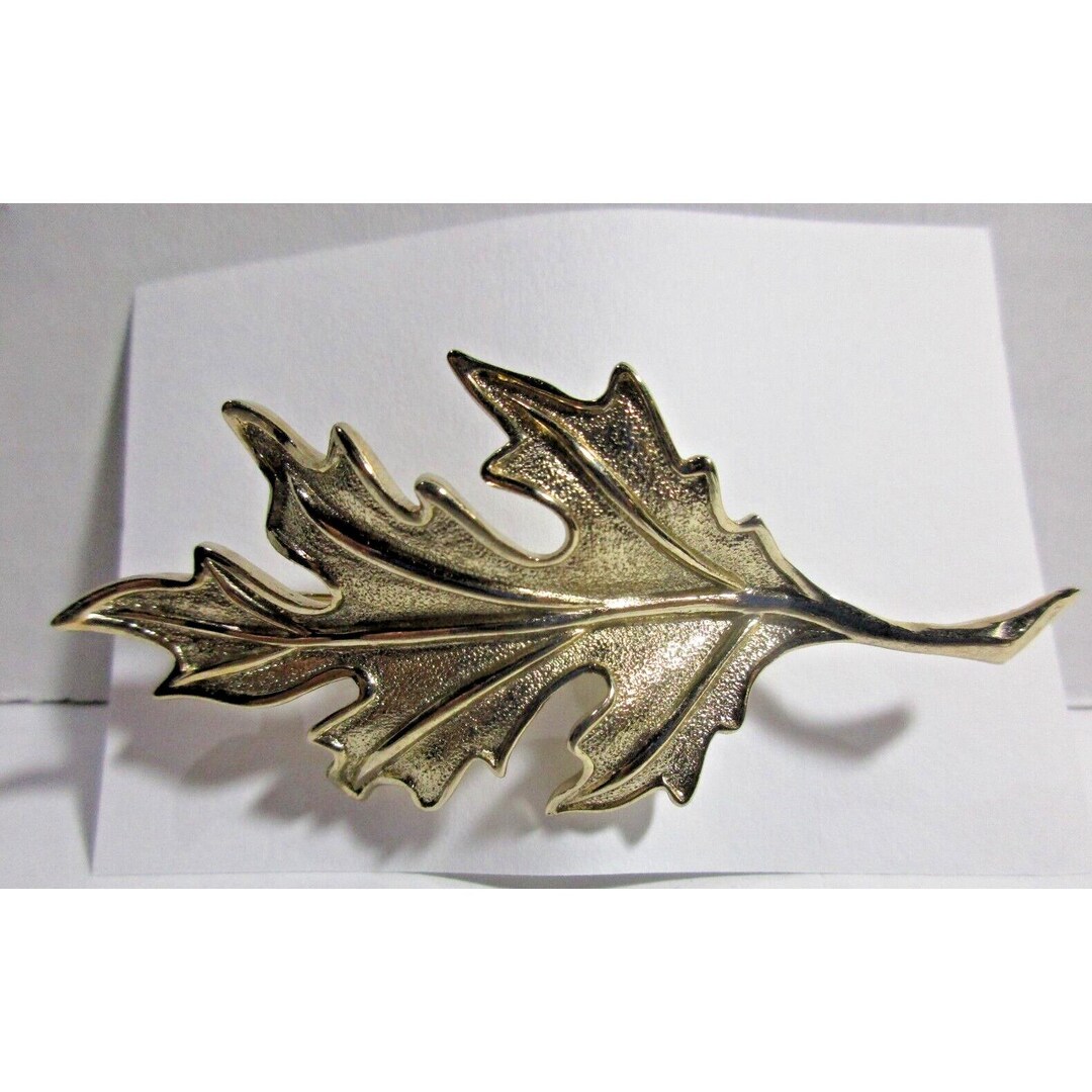 Long Split Maple Leaf Coat/jacket Brooch Gold Tone Metal 3"wide X 1.25 ...